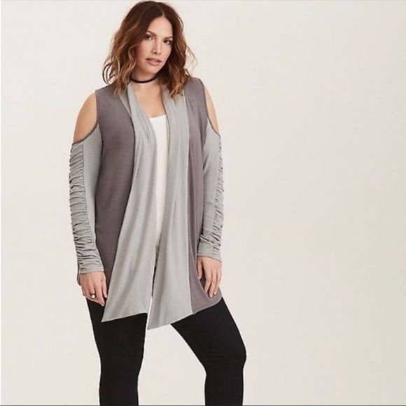 torrid | Tops | Iso Rey Grey Cold Shoulder Cardigan | Poshmark